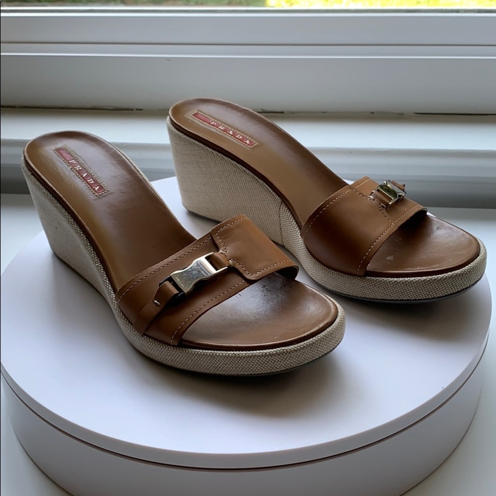 100% Authentic Prada Logo Wedges - Gem